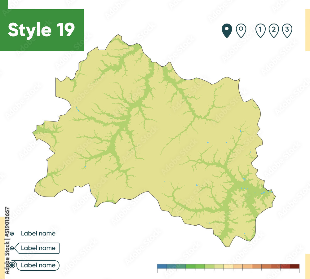 Orel Region, Russia - high detailed physical map. Vector map. Dem map ...
