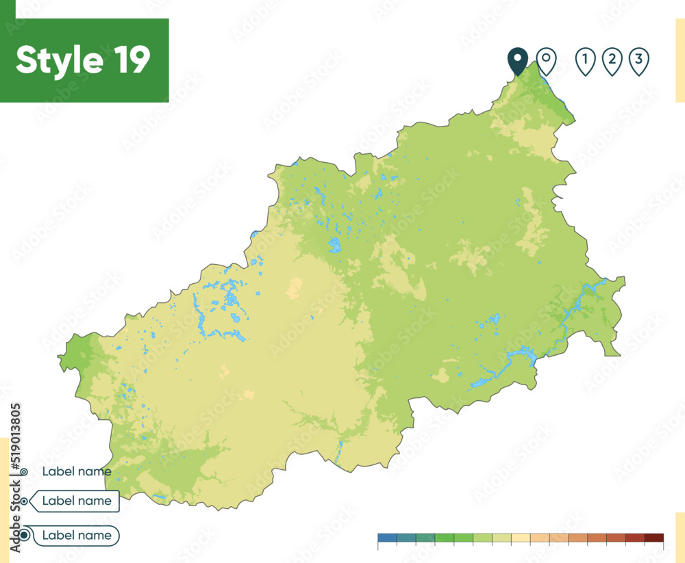Tver Region, Russia - high detailed physical map. Vector map. Dem map ...