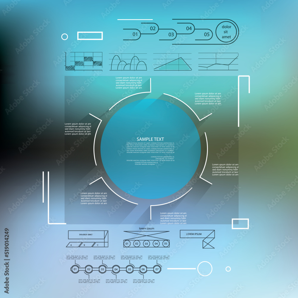 Infographic elements, graph and charts, templates with blurred ...