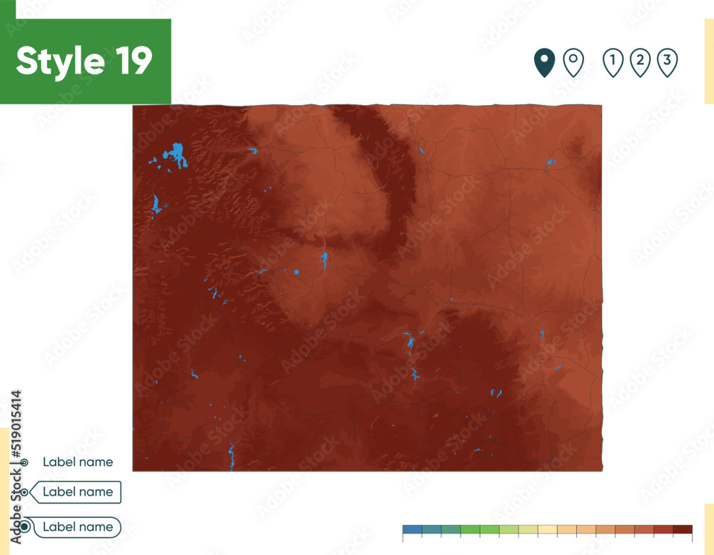 Wyoming, USA - high detailed physical map. Vector map. Dem map. Stock ...