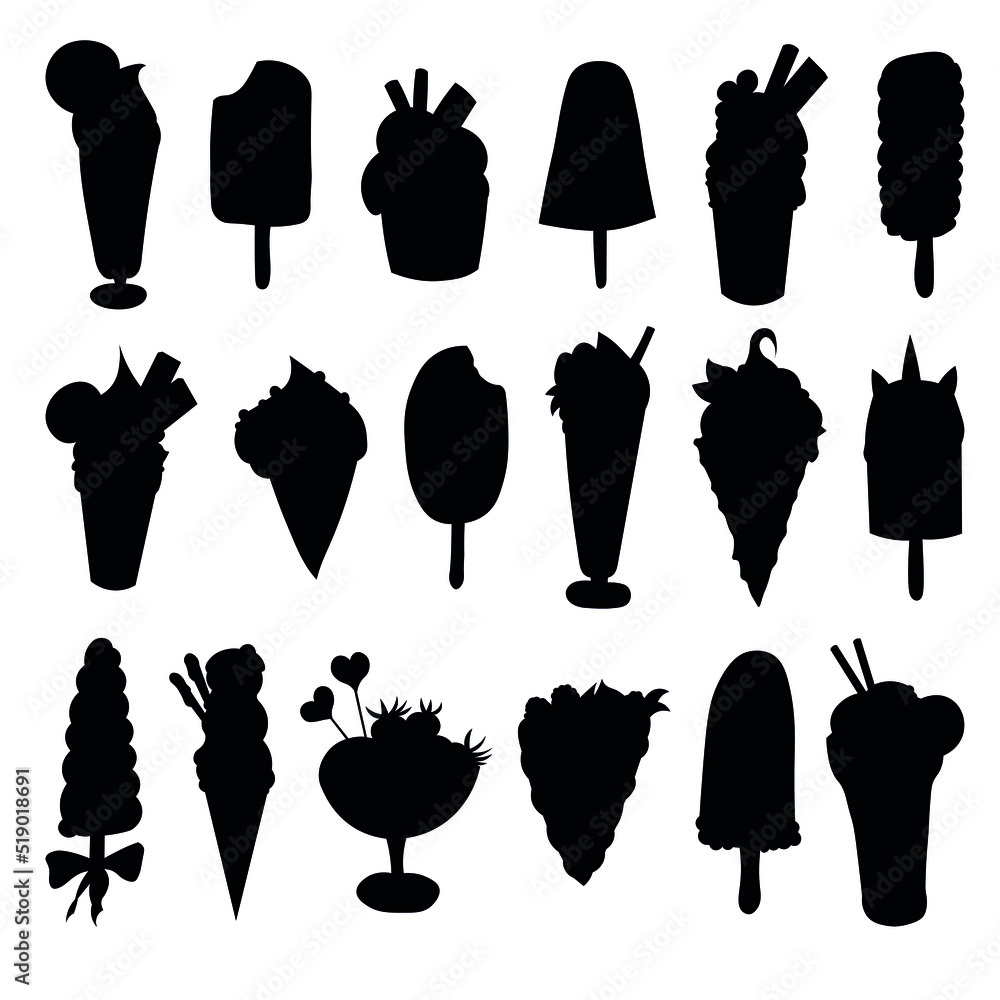 Set of ice cream silhouettes, black elements on a white background ...