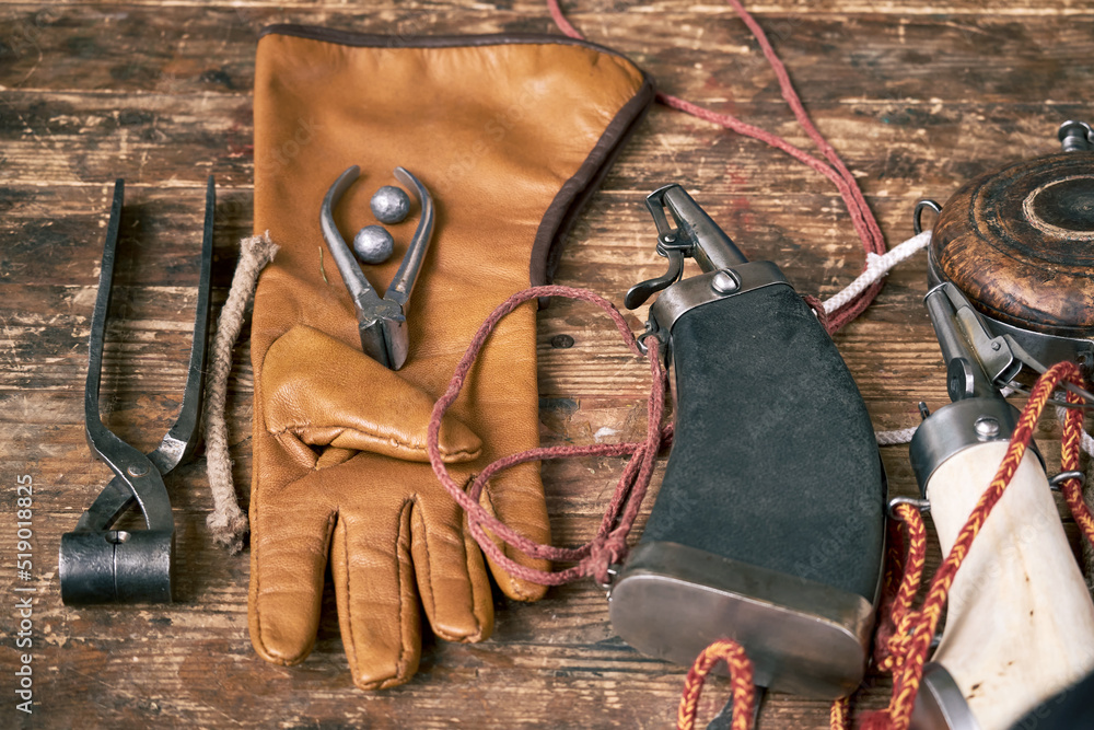 Military items for vintage guns and retro muskets - old bullets and ...