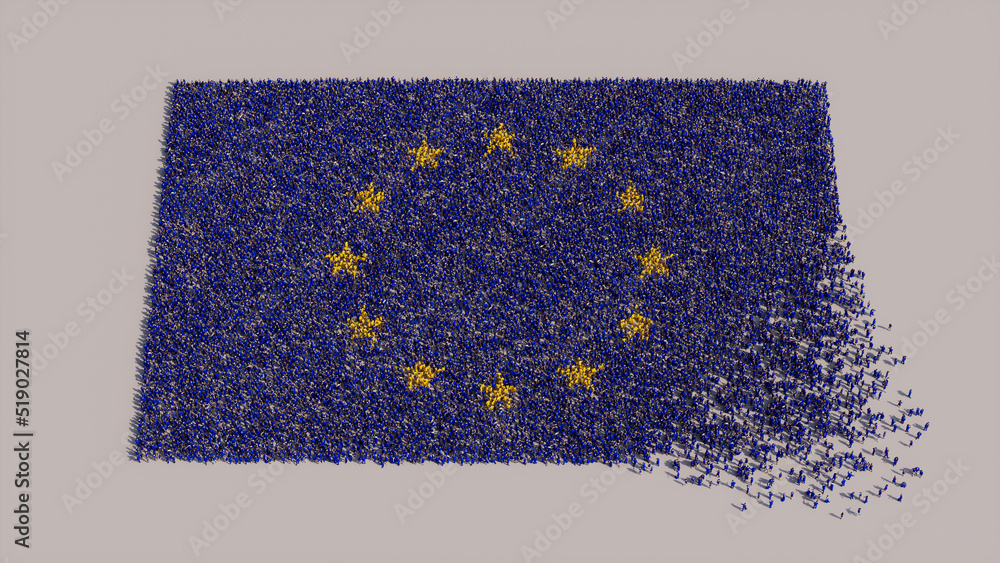 Aerial view of a Crowd of People, congregating to form the Flag of ...