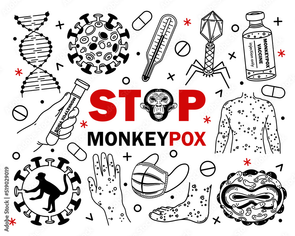 Monkeypox virus vector icon set. Contagious infection symbol - pathogen ...