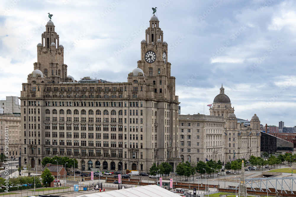 Buildings on the Liverpool waterfront skyline known as The Three Graces ...