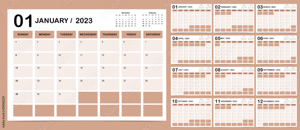 2023 table calendar week start on Sunday with color that use for ...