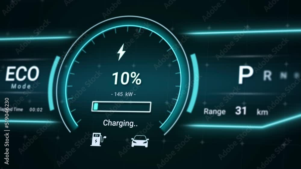 Battery charging status interface on electric vehicle using DC fast ...