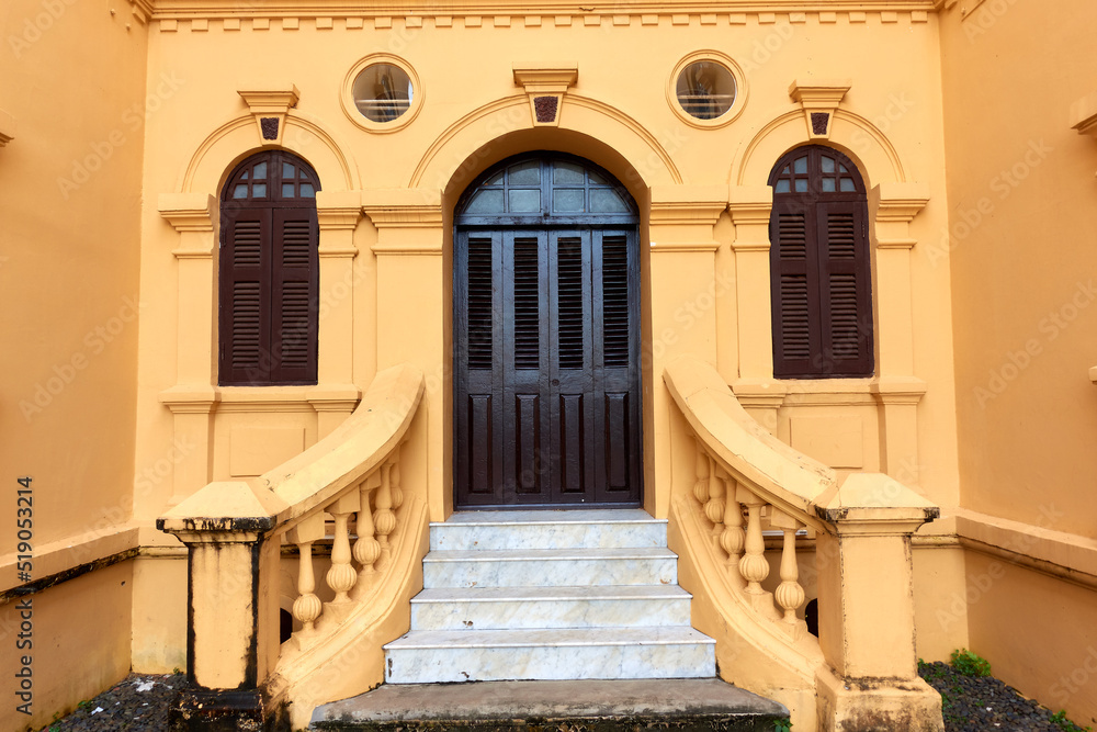 The ancient yellow building colonial architecture There are beautiful ...