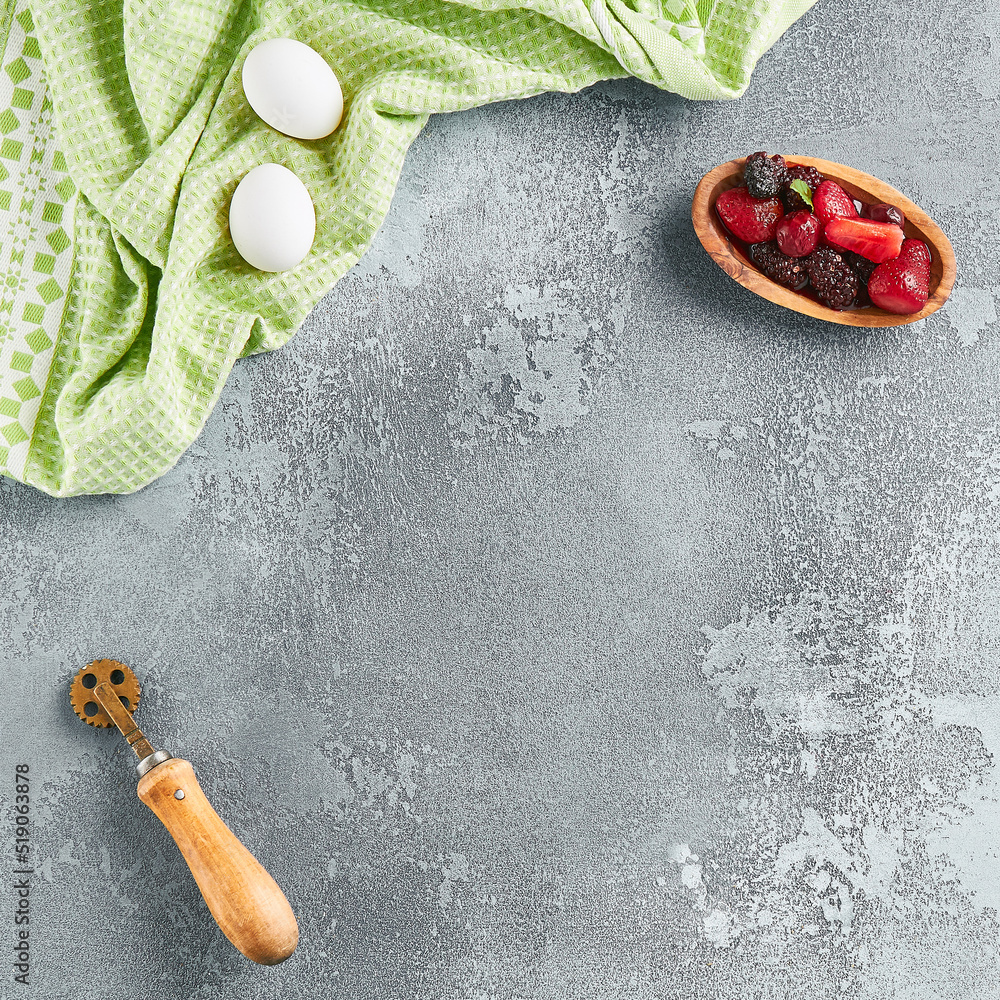 Food background with textile and berries. Pastry composition on ...