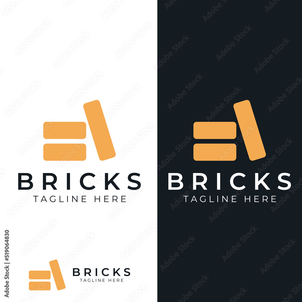 Brick company logo for building construction and wall repair. With ...