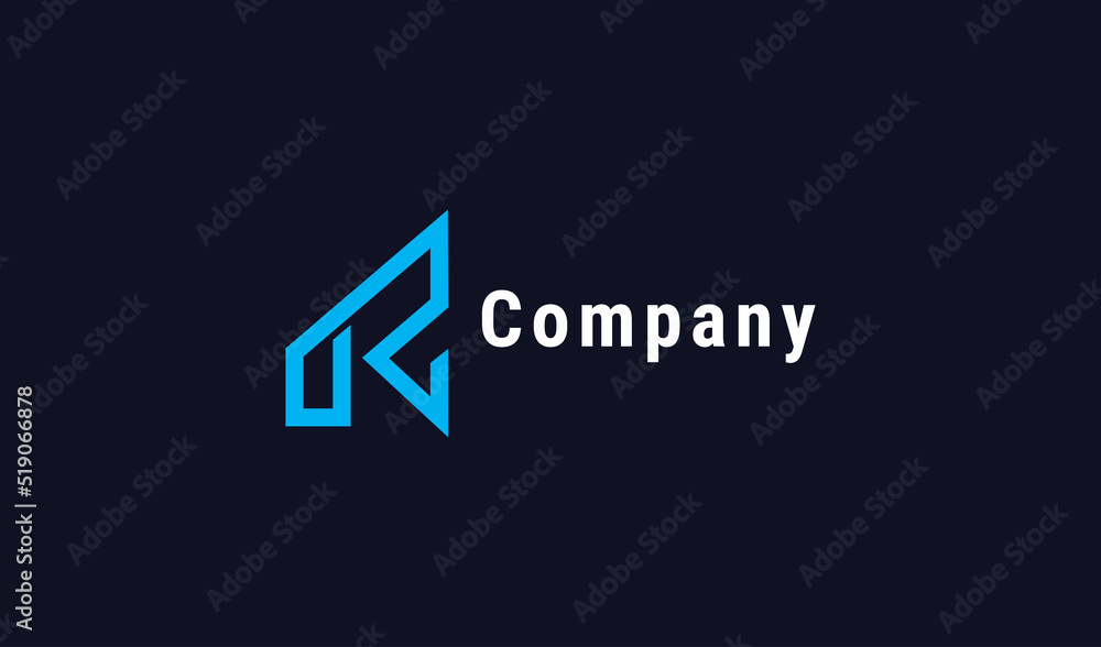 Initial letter R line Logo Isolated on Blue Background. Flat Vector ...