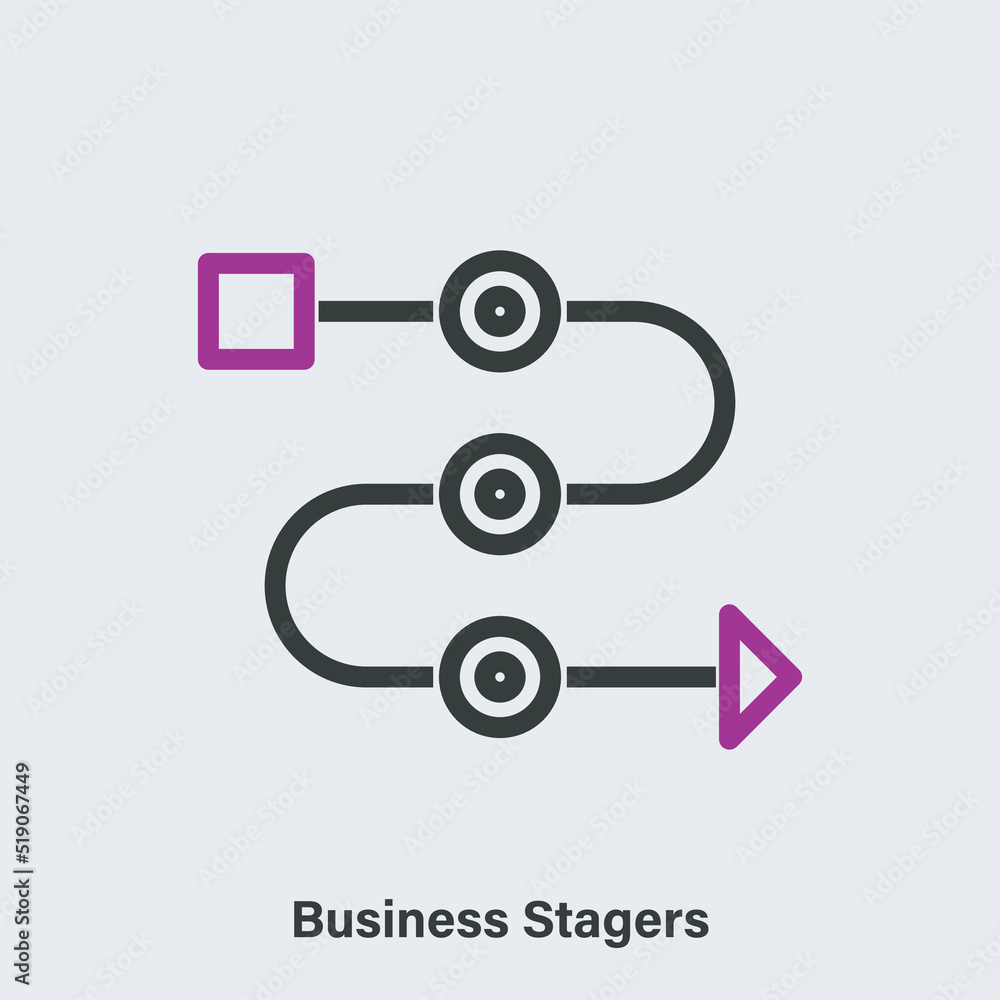 Vector linear icon of business stages on light grey background ...