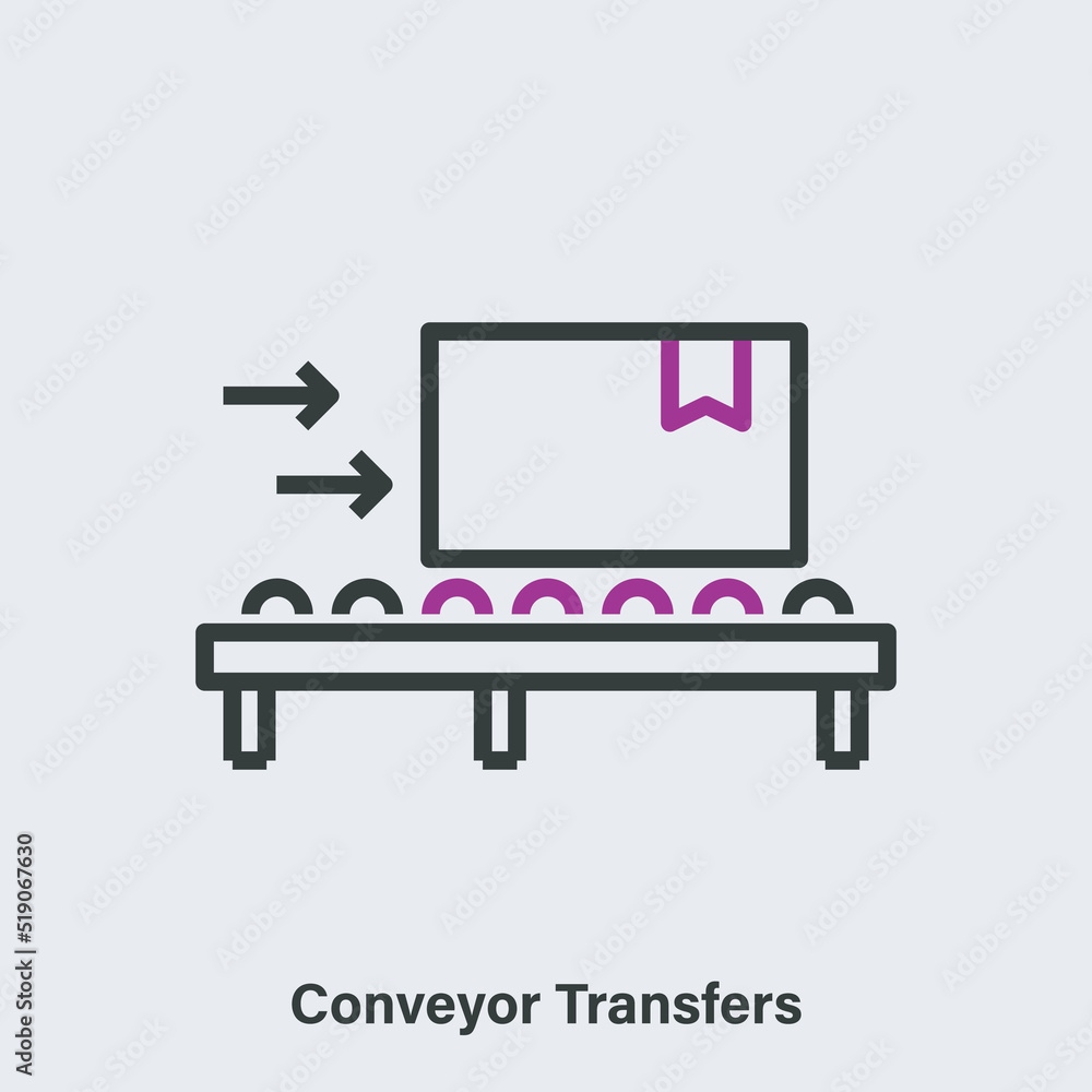Vector linear icon of conveyor transfer on light grey background ...