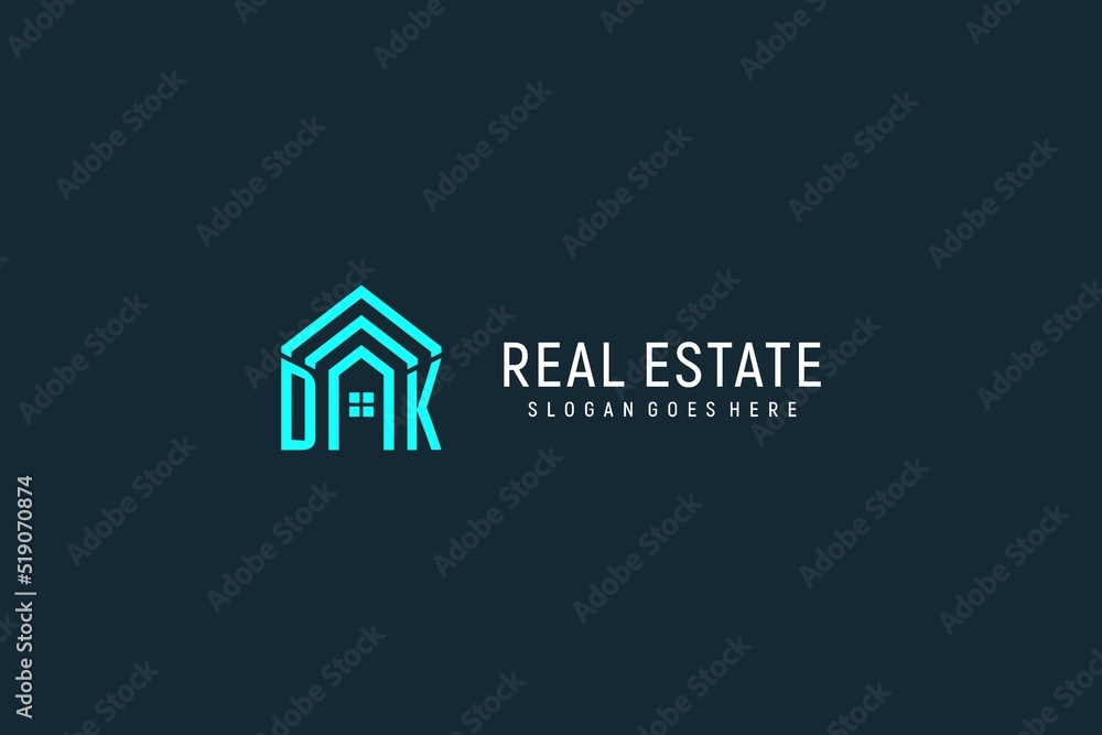 Initial letter DK roof logo real estate with creative and modern logo ...