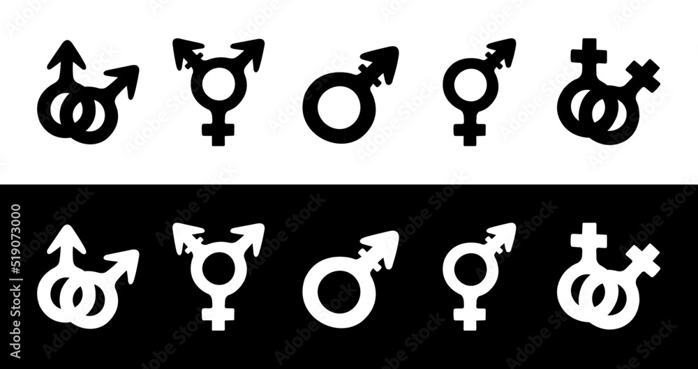 Doodle set icons silhouettes of gender symbols and its combinations in ...