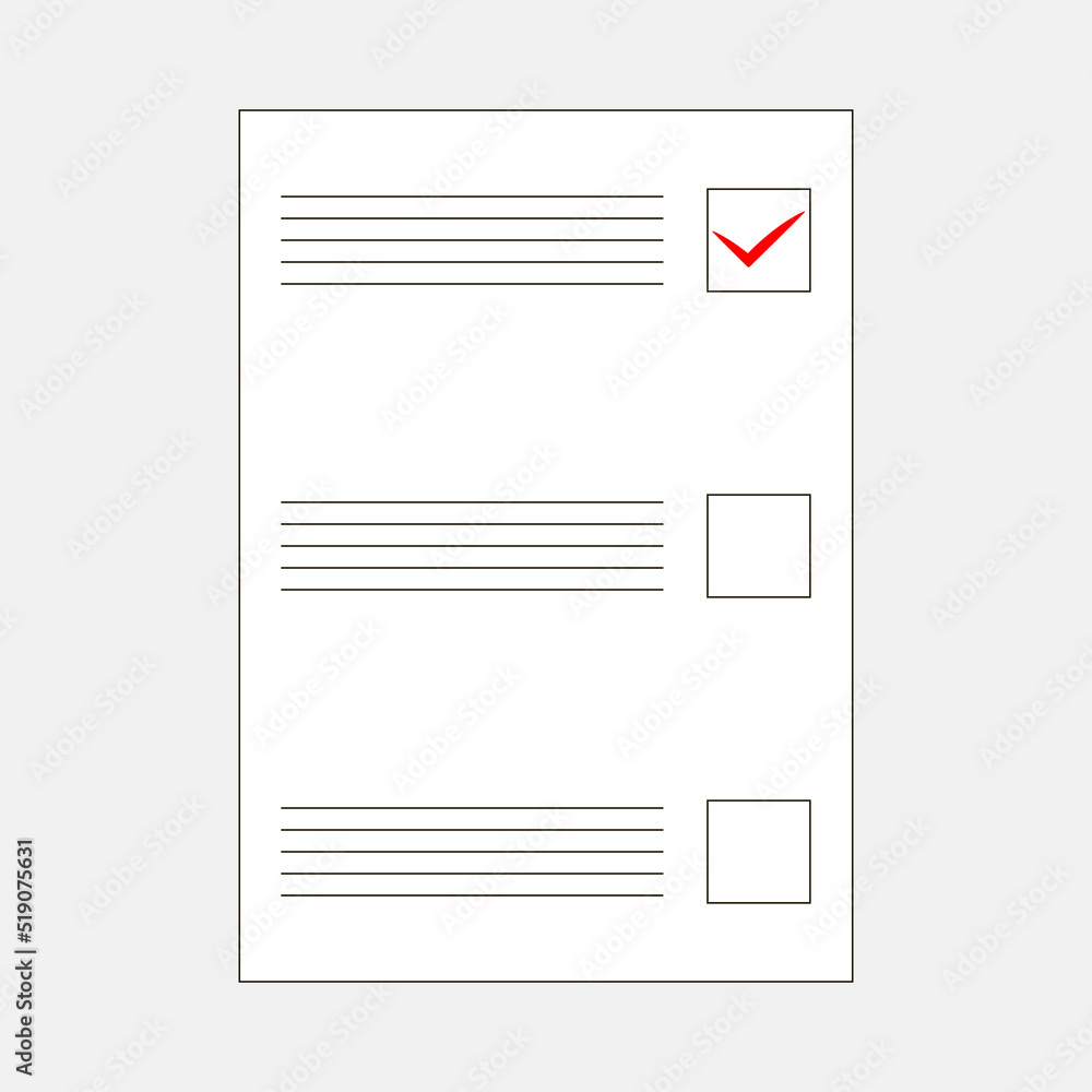 Ballot paper. Voting form with lines for entries on left. Boxes for ...