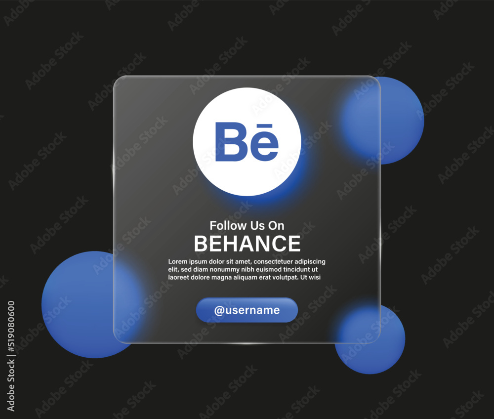 follow us on behance in glassmorphism background with transparent glass . behance logo icon ...
