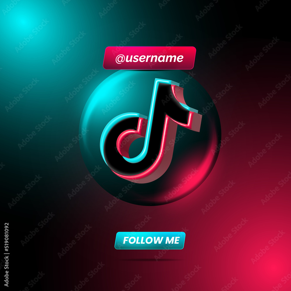 Tiktok follow me template design, tiktok 3d icon colorful template ...