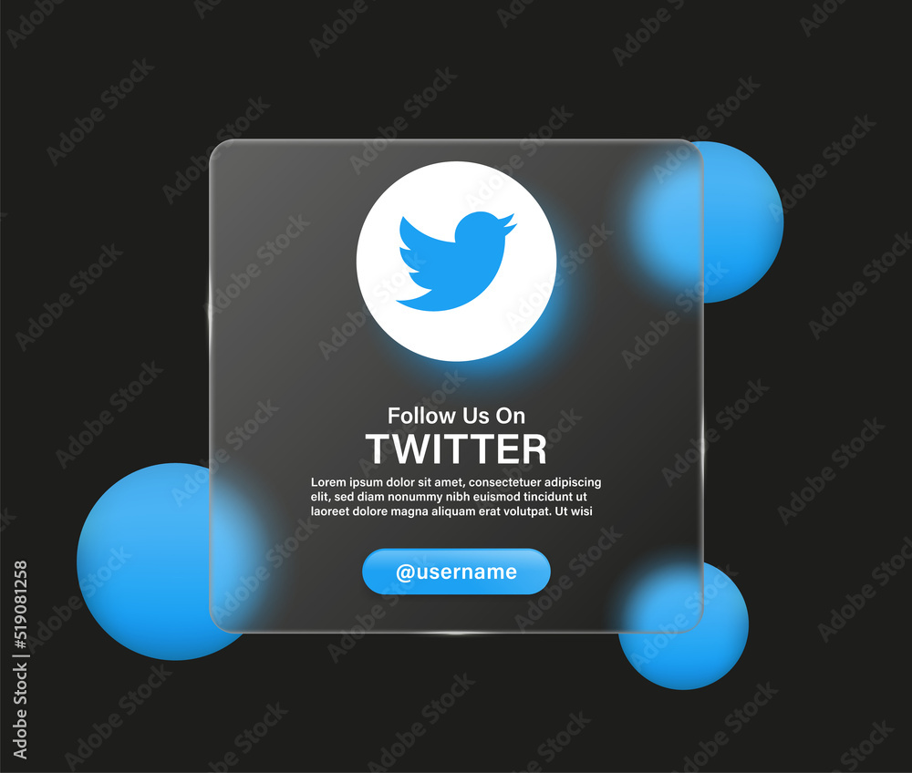 follow us on twitter in glassmorphism background with transparent glass ...