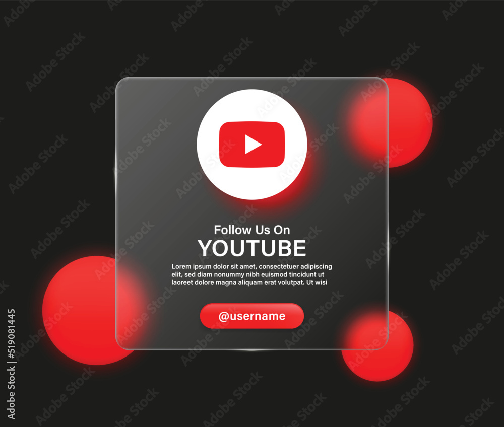 follow us on youtube in glassmorphism background with transparent glass ...