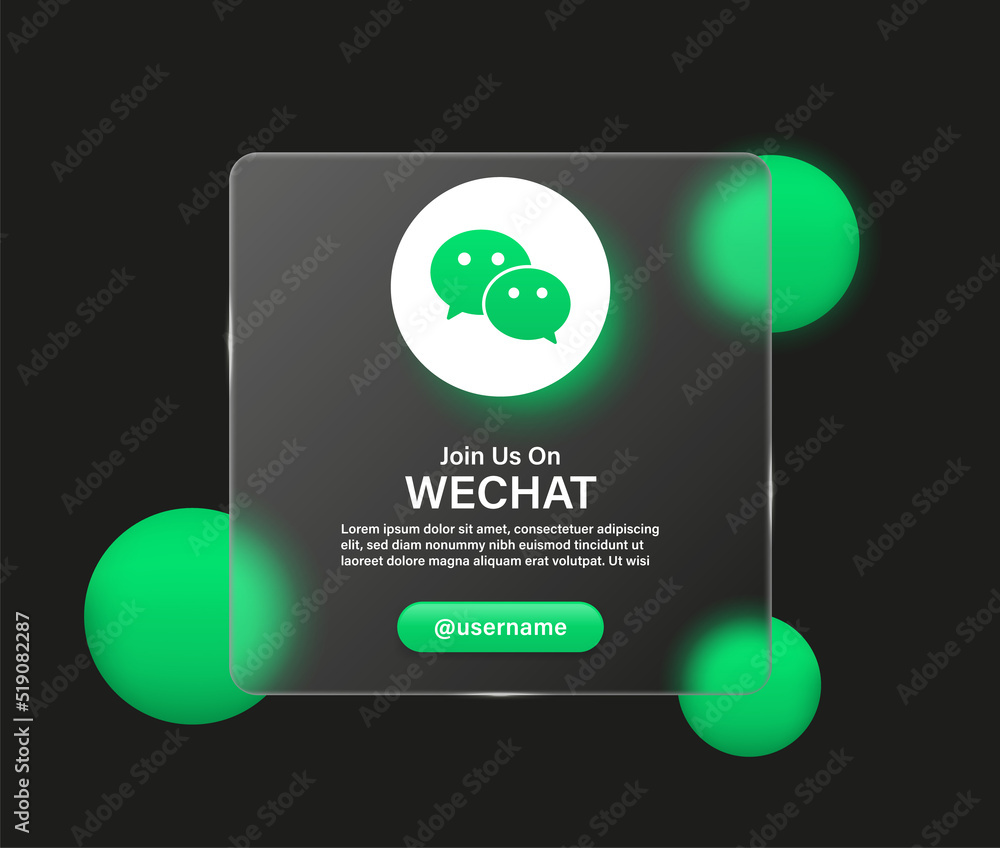 follow us on wechat in glassmorphism background with transparent glass ...