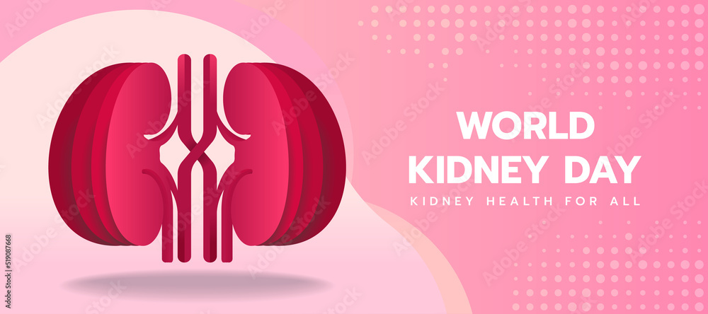 world kidney day banner with pink papers layer kidney sign on soft pink ...