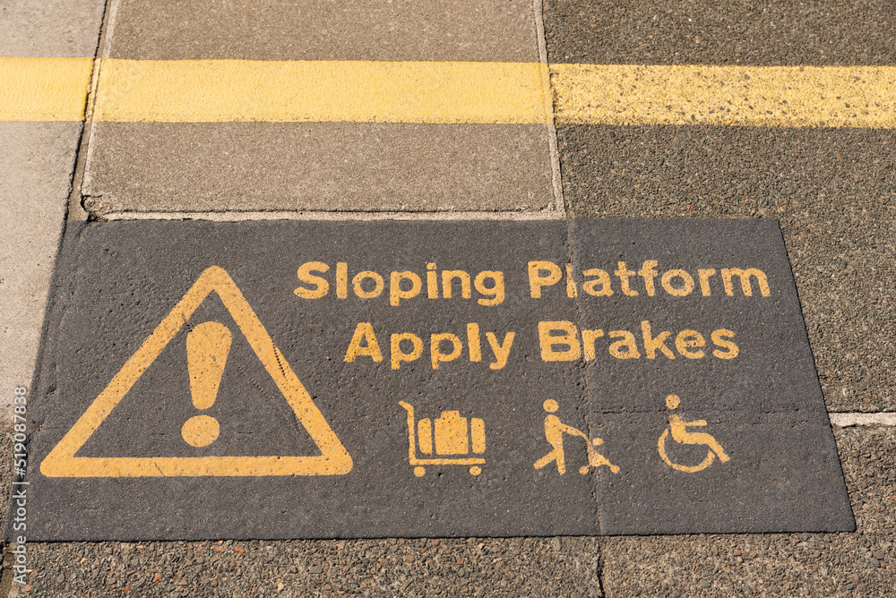 St Erth, Cornwall, England, UK. 2022. Warning sign of a sloping ...