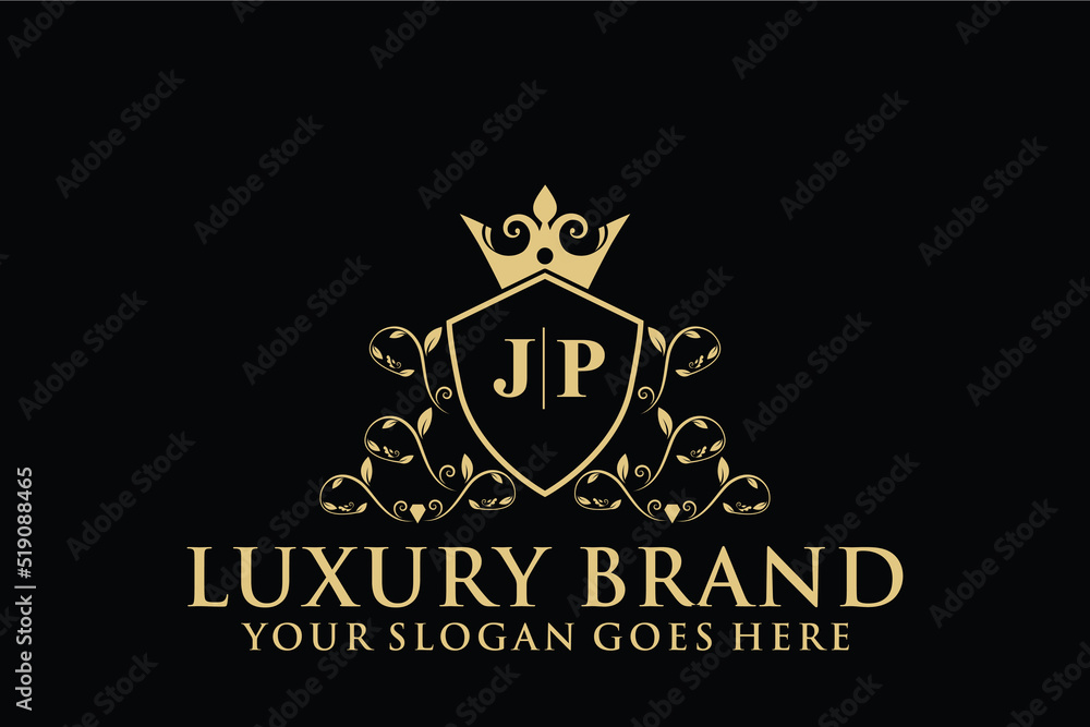 letter Initial JP elegant luxury monogram logo or badge template with ...