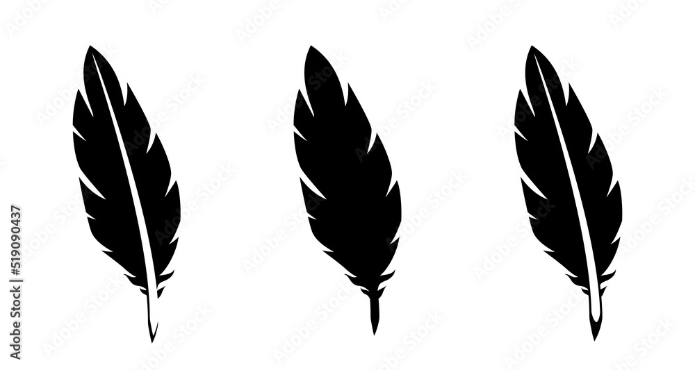 Feather. Plume set. Black flat icons isolated on white background ...