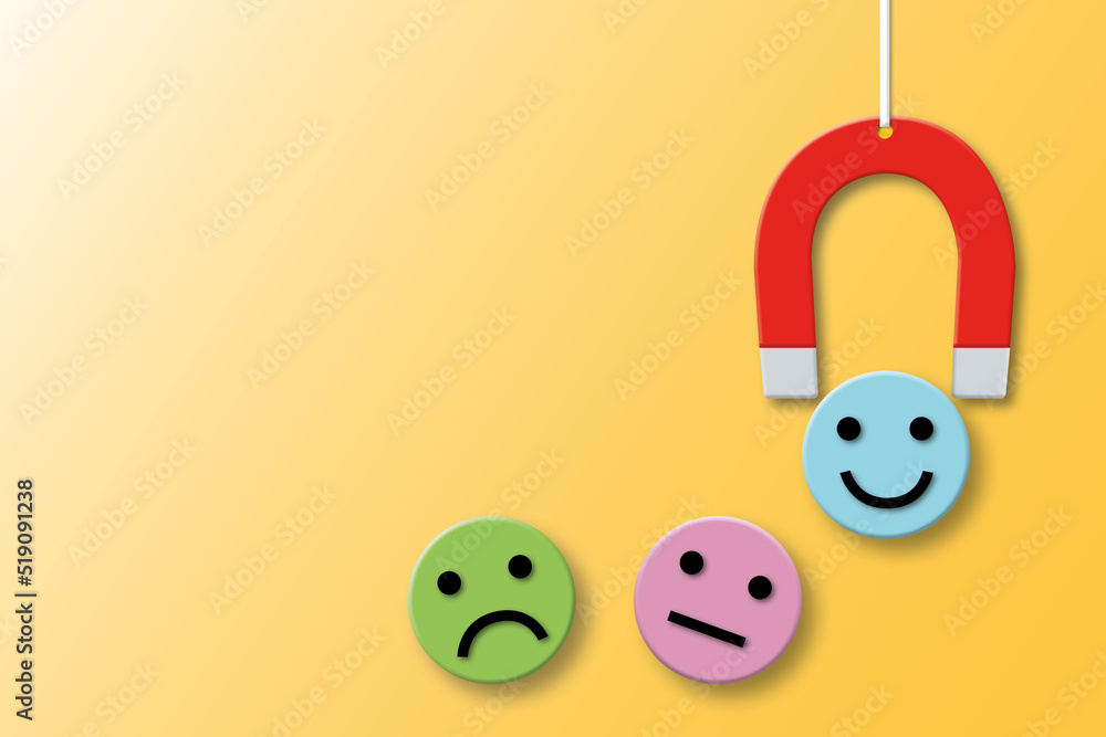 Red magnet with magnetic power choose smile face circle on orange ...