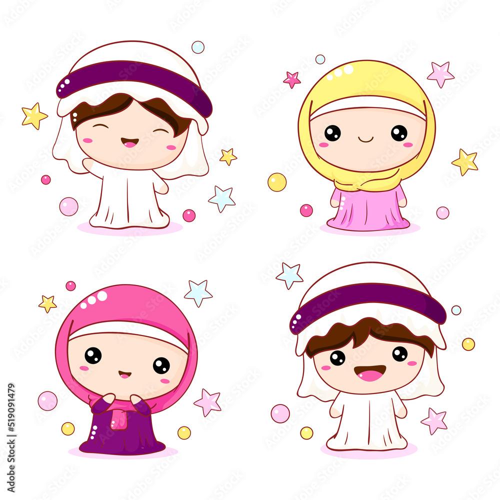 Collection of cute little girls and boys in traditional arab clothes ...