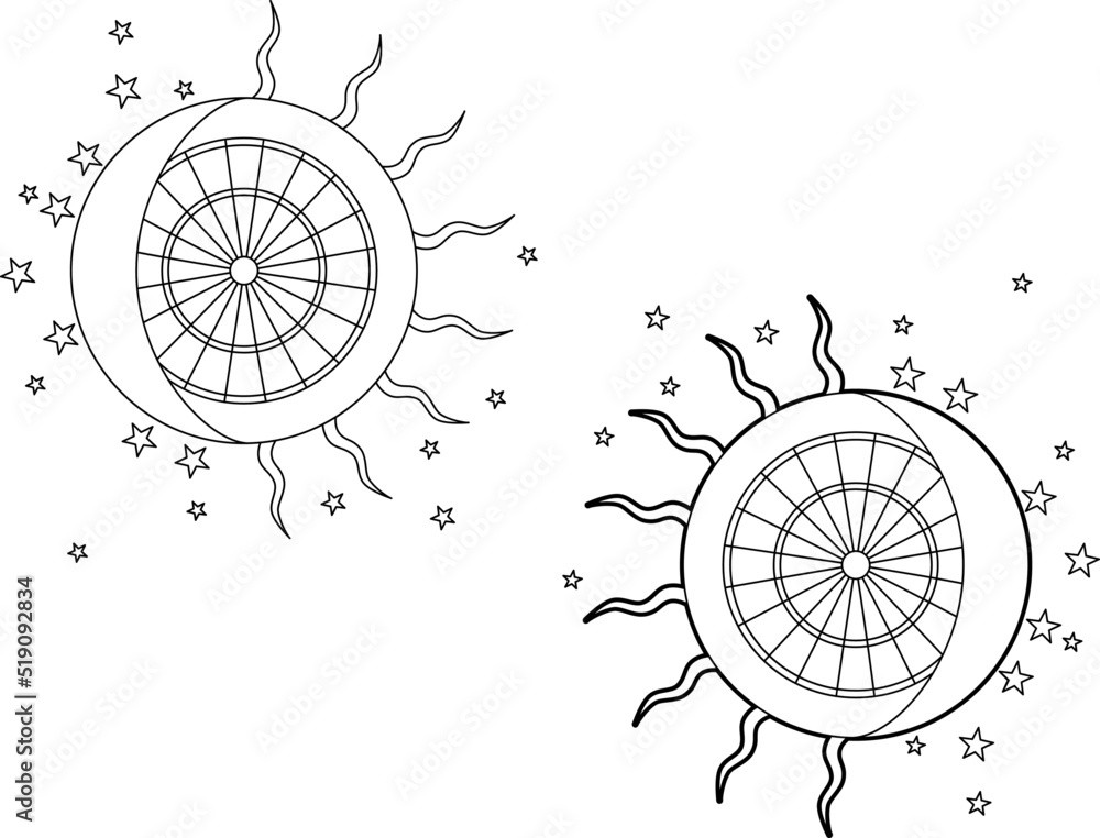 Moon phases. Half moon, quarter moon. Esoteric image for magical and ...