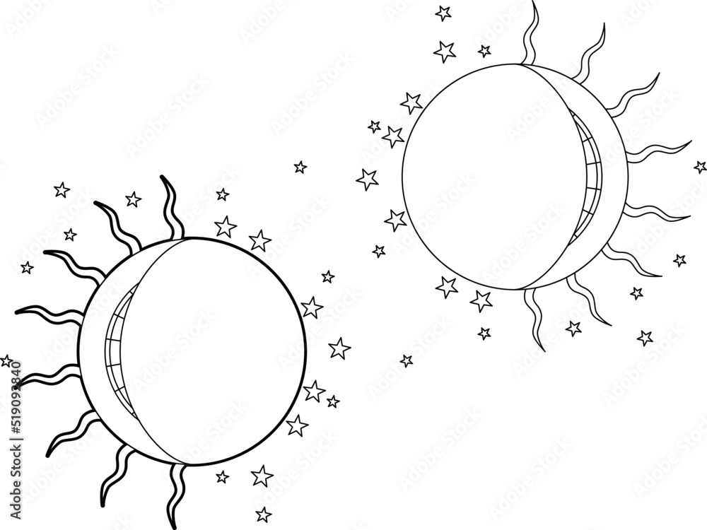 Moon phases. Half moon, quarter moon. Esoteric image for magical and ...