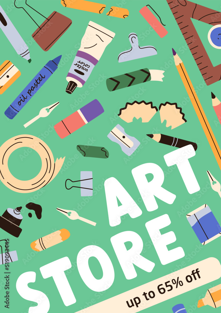 Art store sale, promo flyer design. Calligraphy supplies, tools price ...