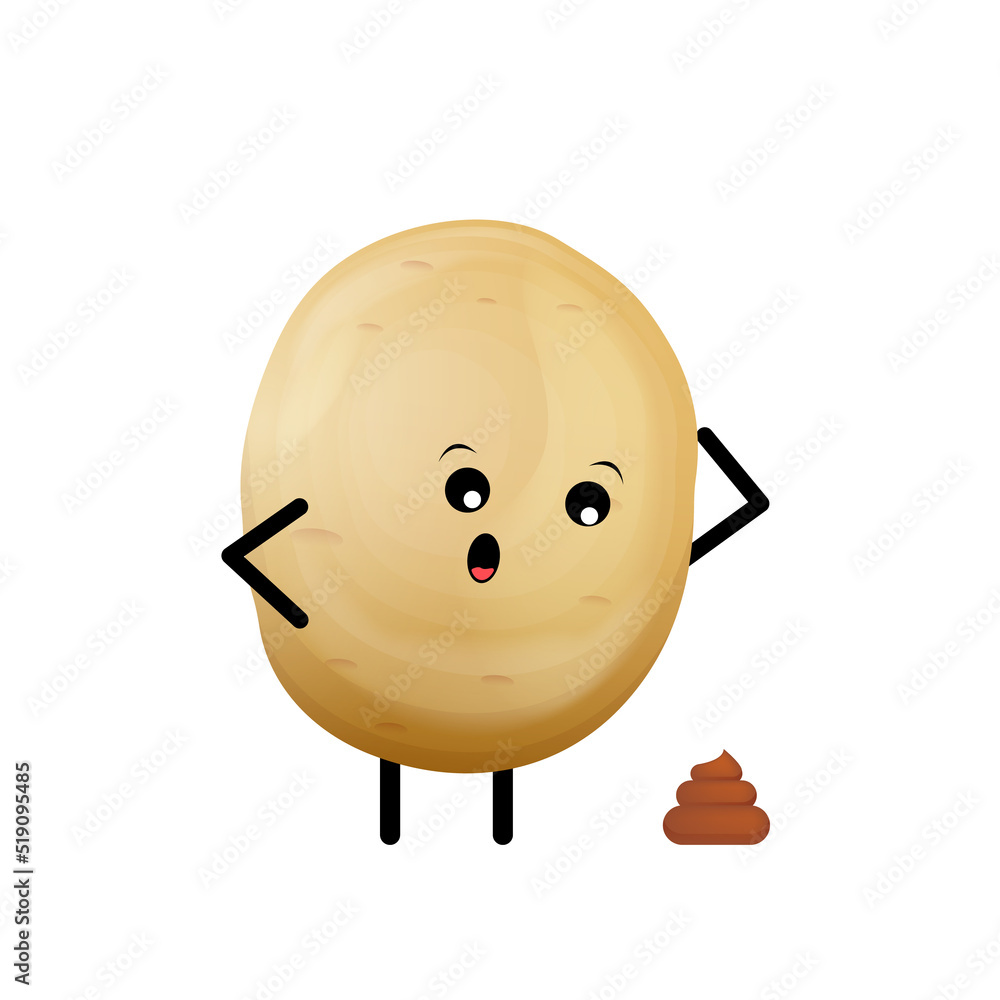 vector funny cartoon cute tiny brown smiling potato character isolated on white background ...