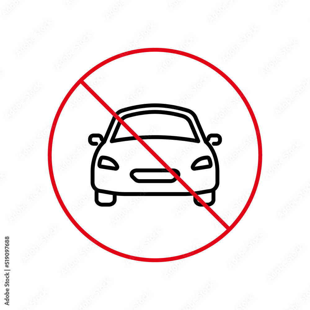 Vehicle Car Auto Ban Black Line Icon. Automobile Drive Forbidden ...