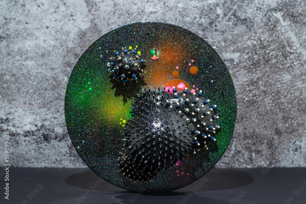 Poster A round circle glitter blob art work of microcosmos space ...
