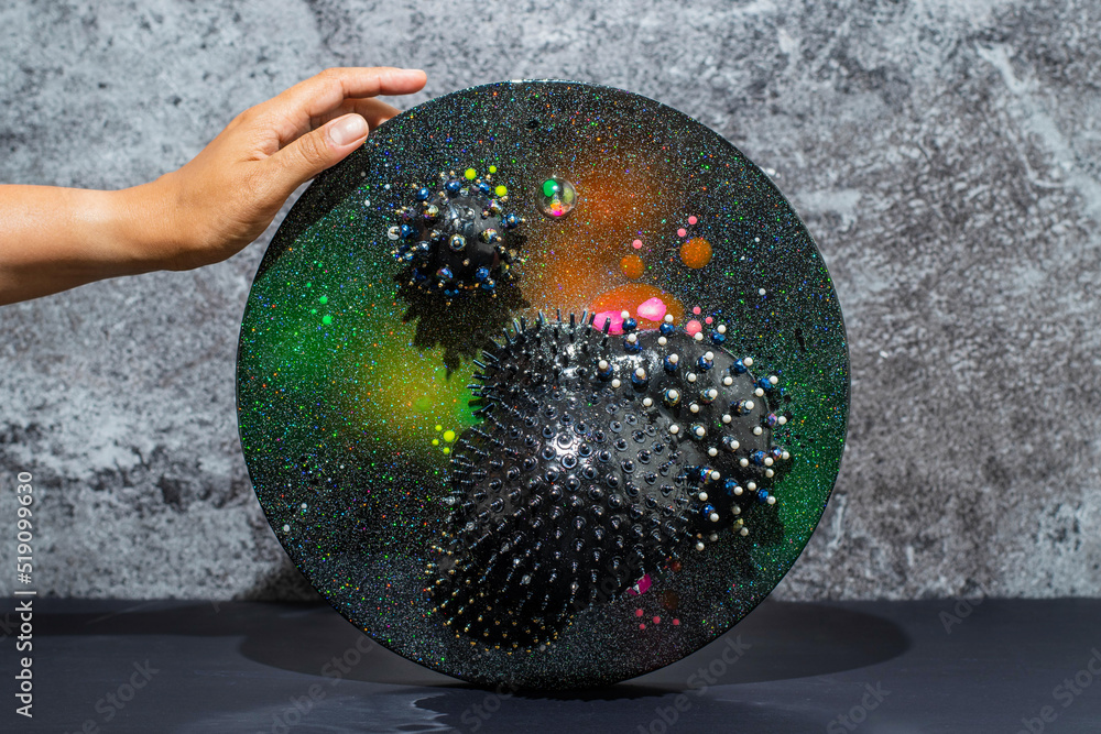 Poster A round circle glitter blob art work of microcosmos space ...