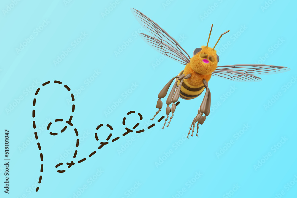 3D model for one bee in flight is the word bee in English isolated on ...