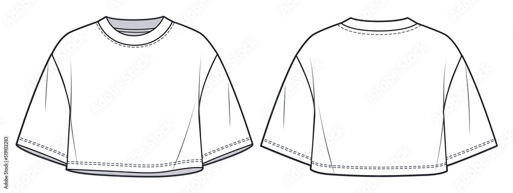 Vetor de Overfit Cropped Tee shirt fashion flat tehnical drawing ...