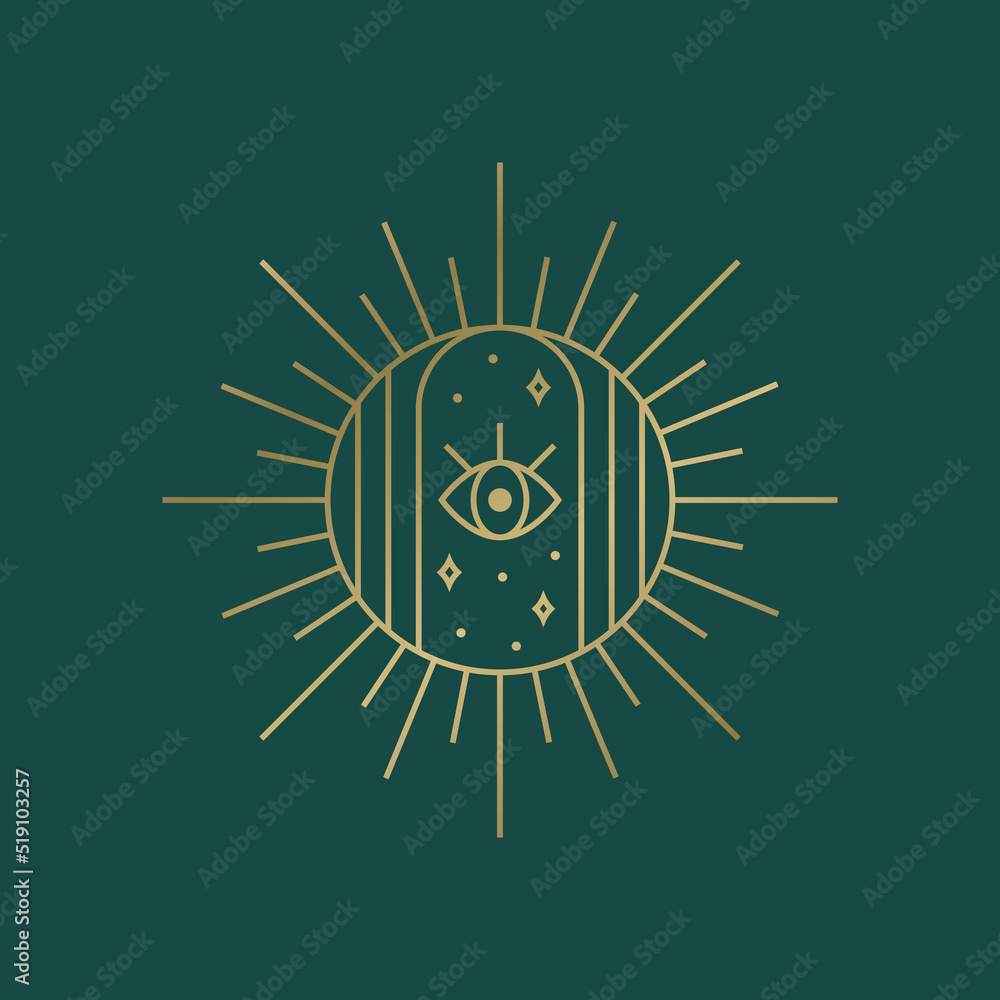 Spiritual boho logo. Sun emblem with stars and eye. Vector design ...
