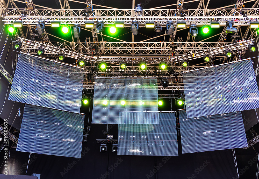 Open stage with flat screens for broadcasting of concert or event Stock ...