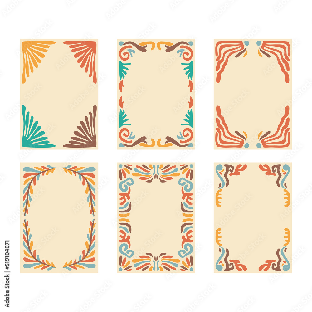 Vintage Set of Flower Frame, Foliage Collection with Abstract floral ...