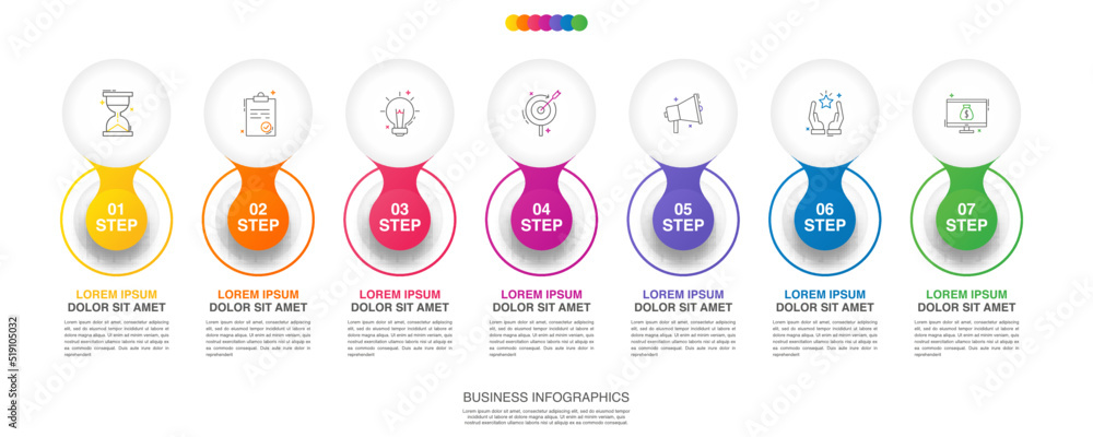 Vector infographic circles. Business concept of 7 options. Timeline ...