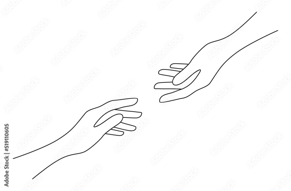 Two hands reaching out to each other. Help and support concept. Minimalistic vector illustration ...