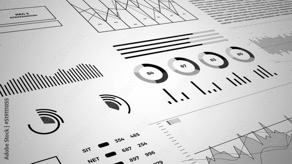 Finance business background with diagrams, statistics graphs and data ...