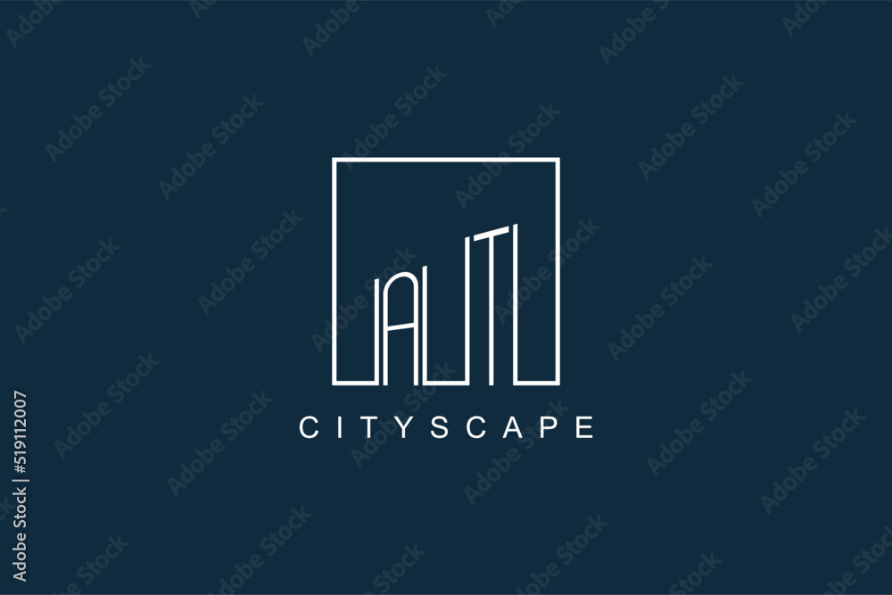 Initials AT logo with modern minimal elegant square line and abstract ...