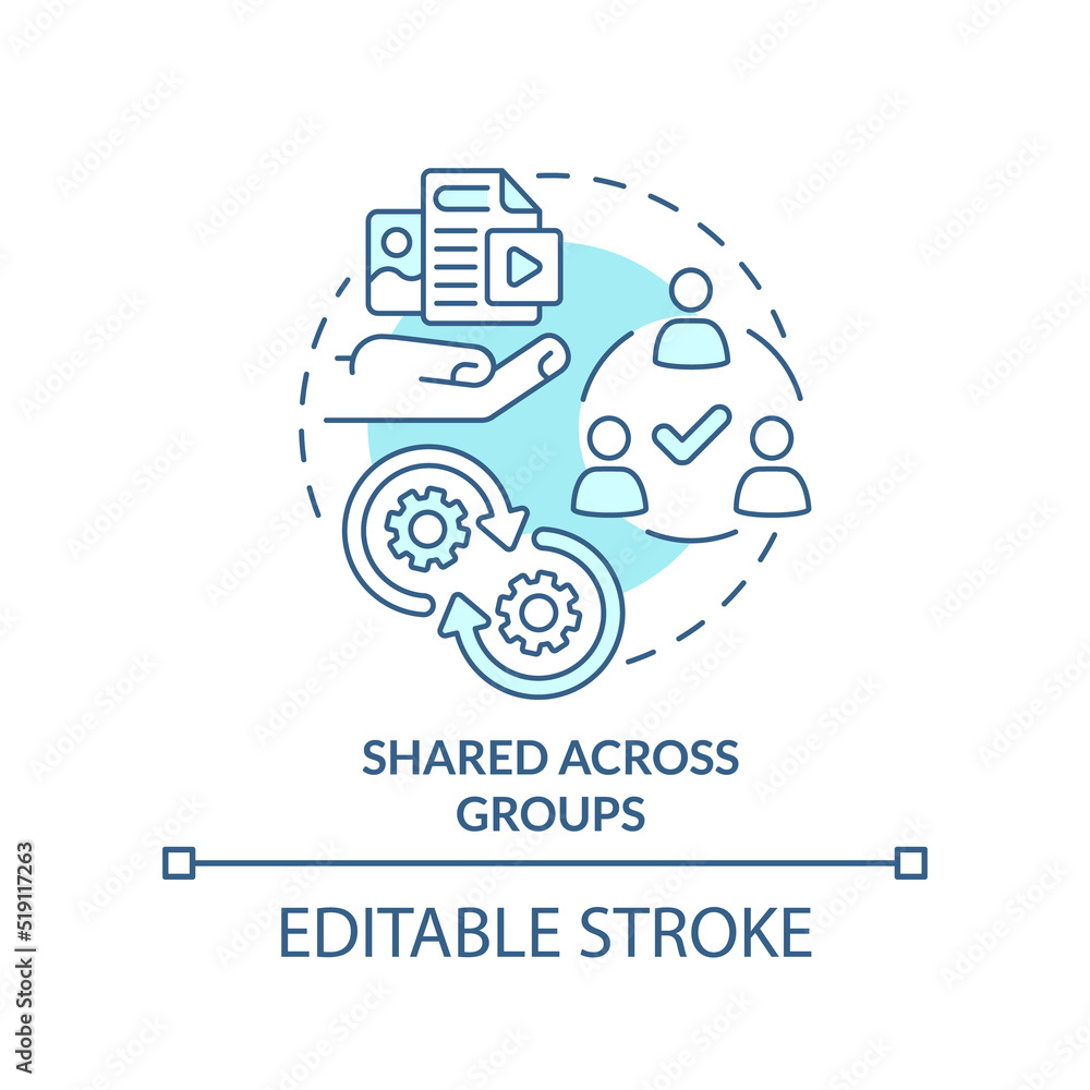 Shared across groups turquoise concept icon. Social network marketing ...