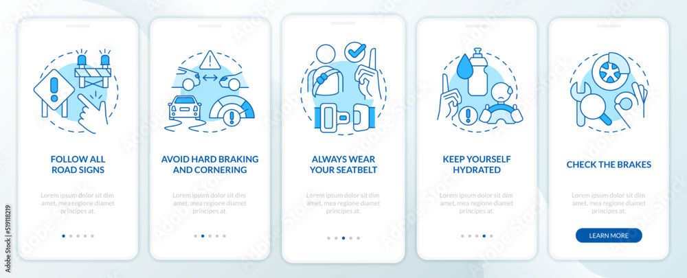 Commercial drivers safety blue onboarding mobile app screen ...