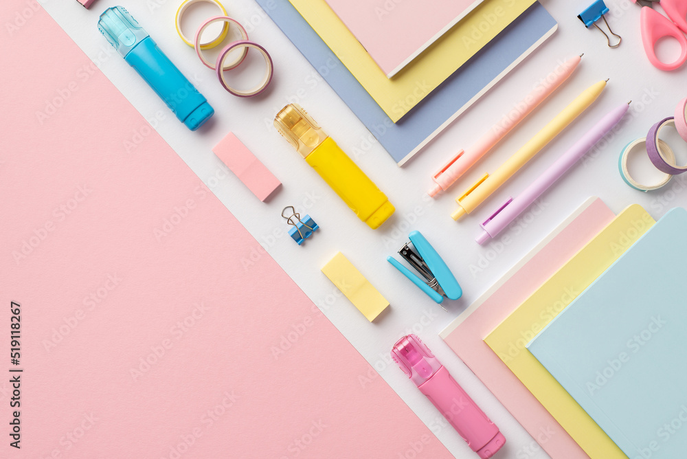 Back to school concept. Top view photo of colorful school supplies ...